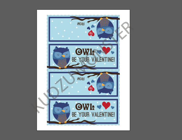 Blue Owl Valentine Treat Bag Topper – Kudzu Monster